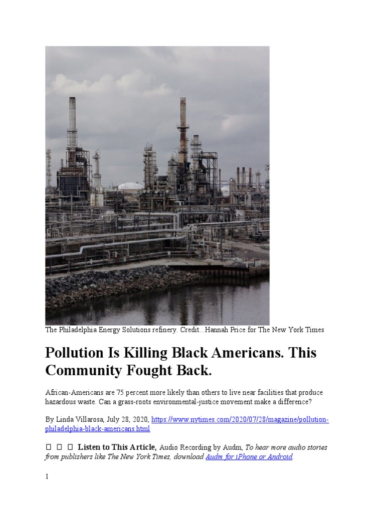 "Pollution Is Killing Black Americans. This Community Fought Back" by ...