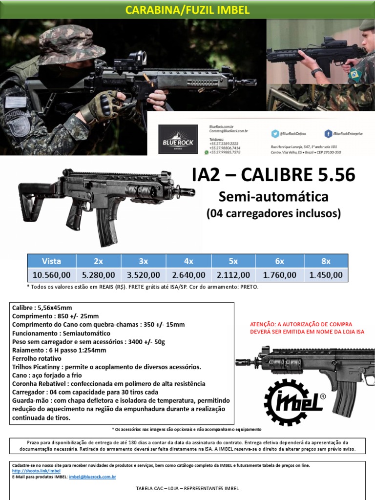 Carabina semi-automática IMBEL IA2 calibre 5.56 com quatro carregadores ...