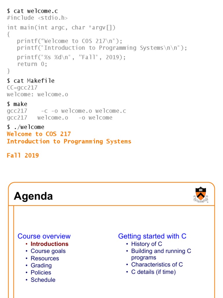 $ Cat Welcome.c: Welcome To COS 217 Introduction To Programming Systems Fall 2019 | PDF ...