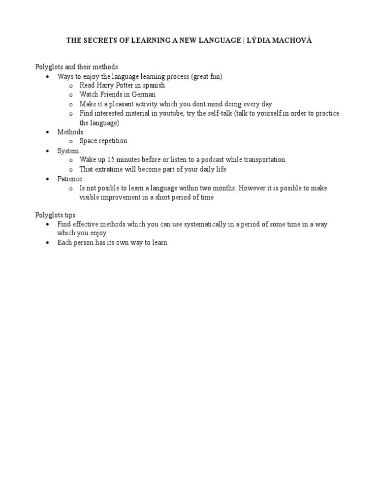 The Secrets of Learning A New Language | PDF | Career & Growth ...