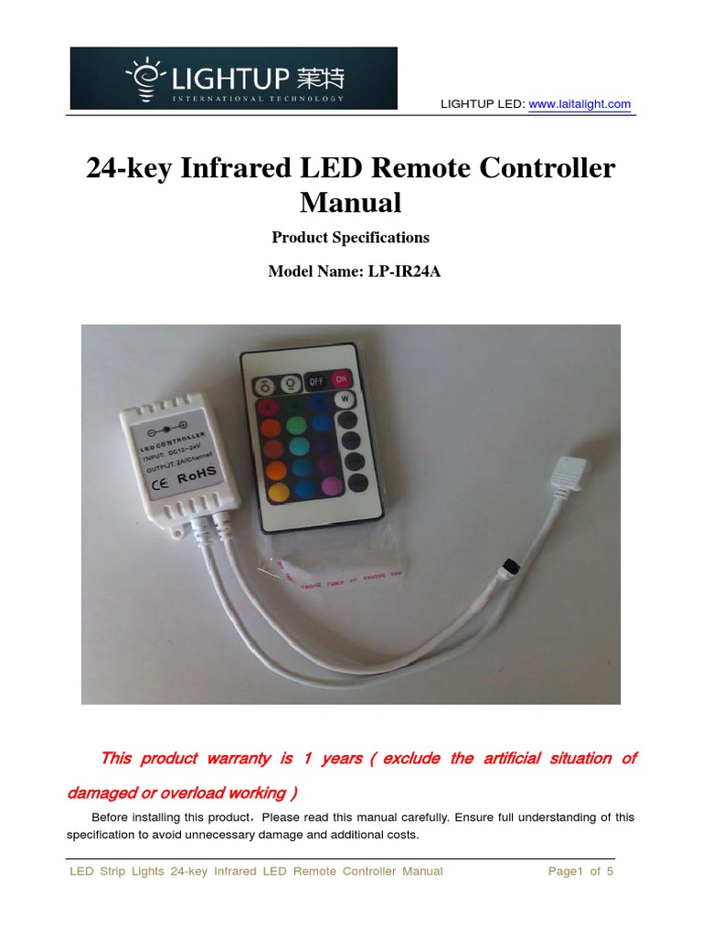 24 Key Infrared LED Controller Manual PDF | PDF | Remote Control | Color