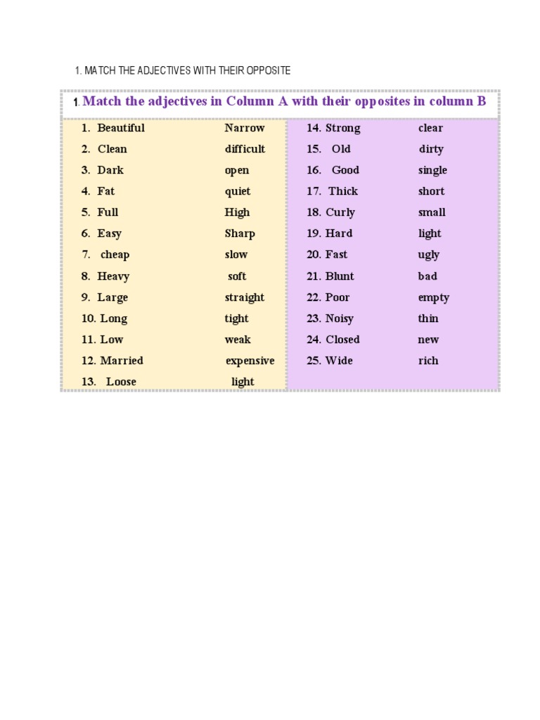 Matching Adjectives with their Opposites: A Concise Exercise in ...