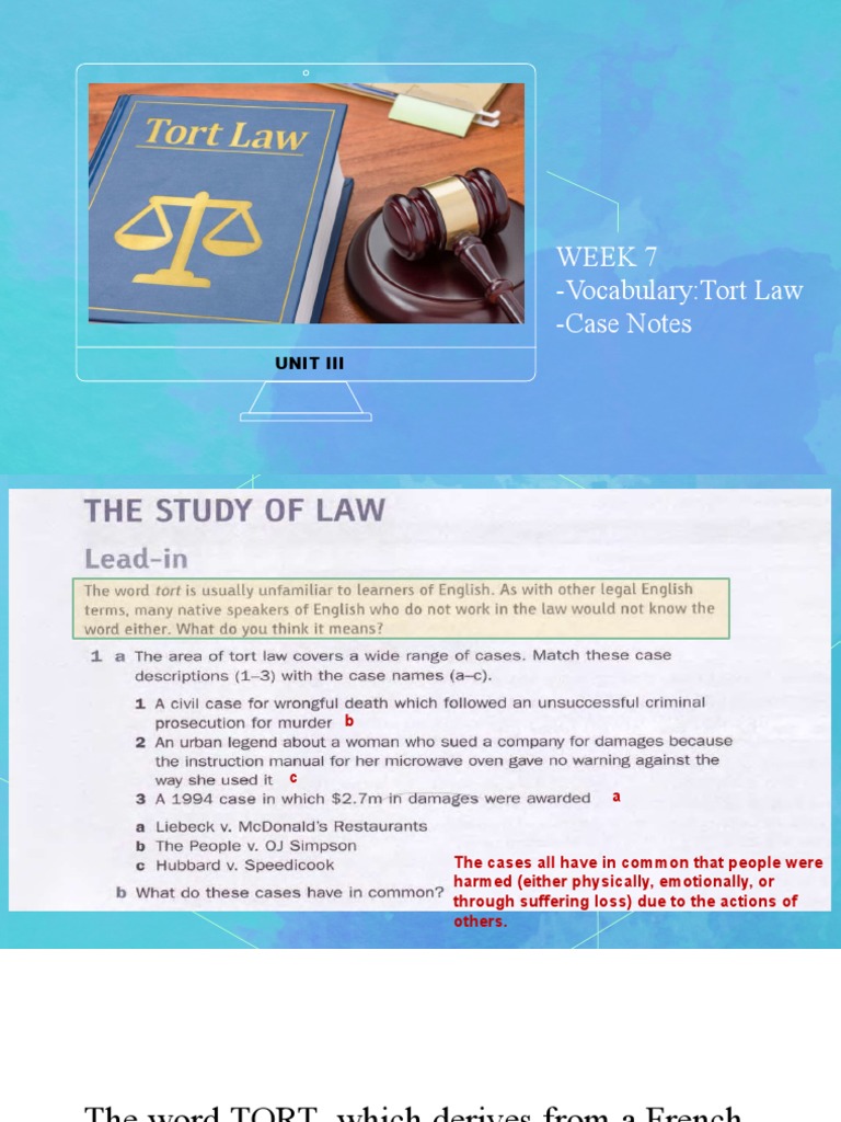 Week 7 - Vocabulary:Tort Law - Case Notes: Unit Iii | PDF | Tort ...