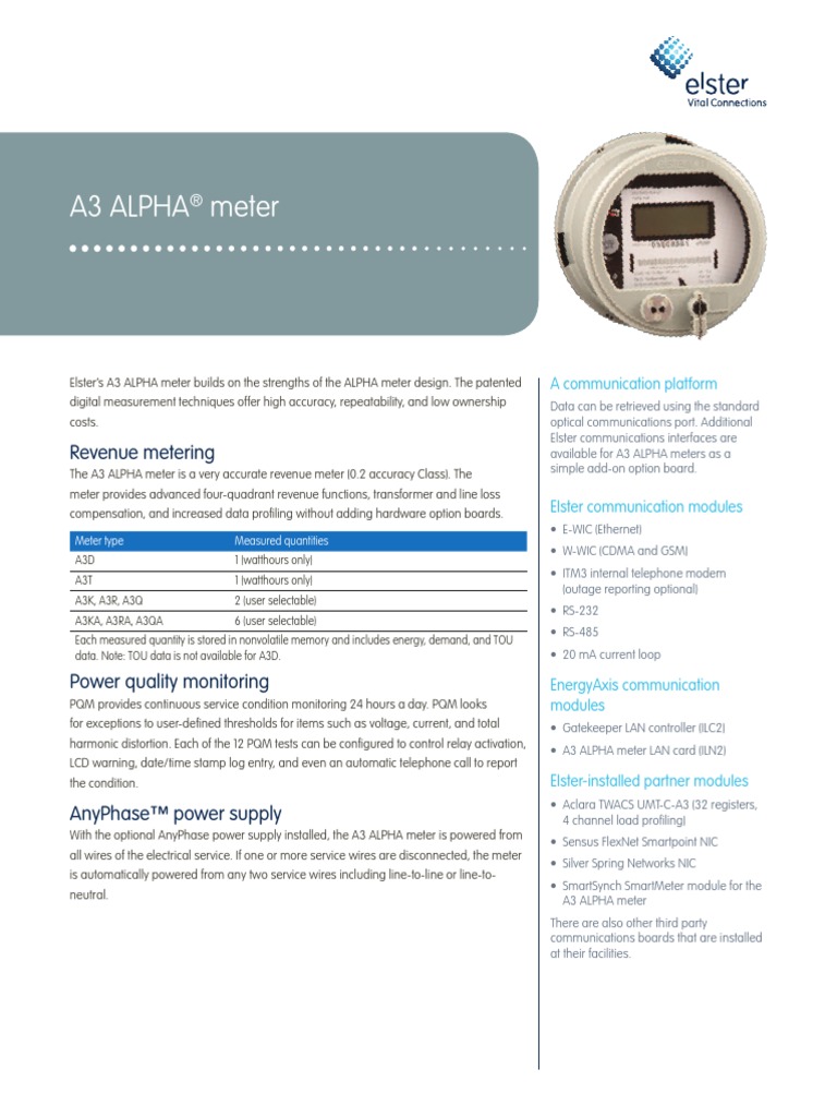A3 Alpha Meter: Revenue Metering | PDF | Instrumentation | Power Supply
