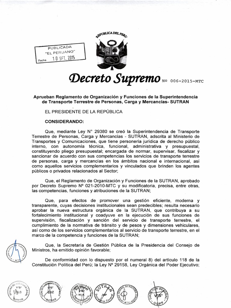 Reglamento SUTRAN 2015 Aprobado | PDF | Presupuesto | Planificación
