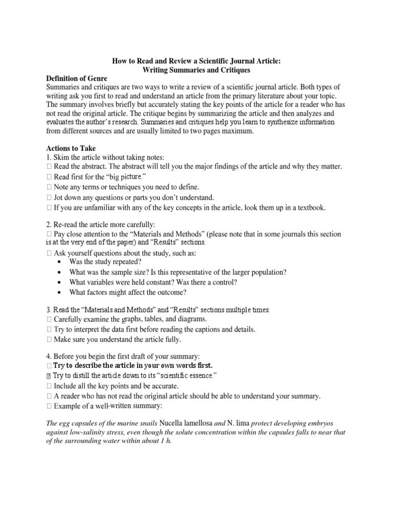 How To Read and Review A Scientific Journal Article. Writing Summaries ...