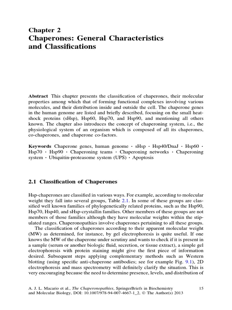 Chaperones: General Characteristics and Classifications | PDF ...