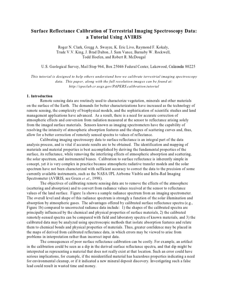 Calibrating AVIRIS Imaging Spectroscopy Data | PDF | Scattering ...
