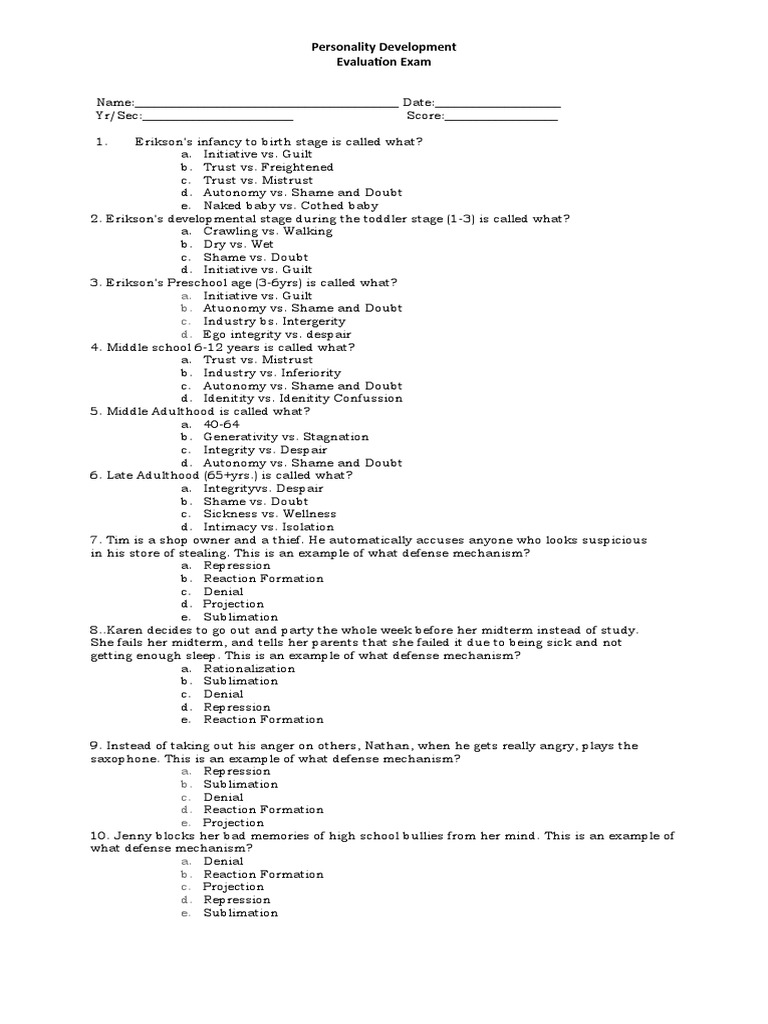 A. B. C. D.: Personality Development Evaluation Exam | PDF | Id ...