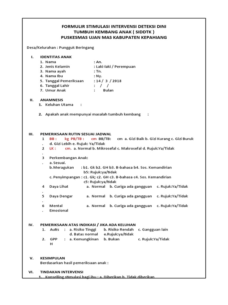 Formulir DDTK 2018 | PDF