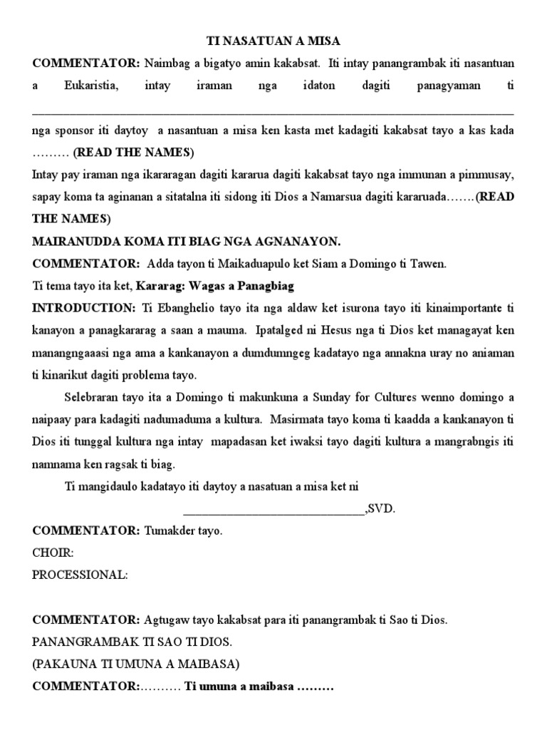 Ti Nasatuan A Misa Holy Mass Script | PDF