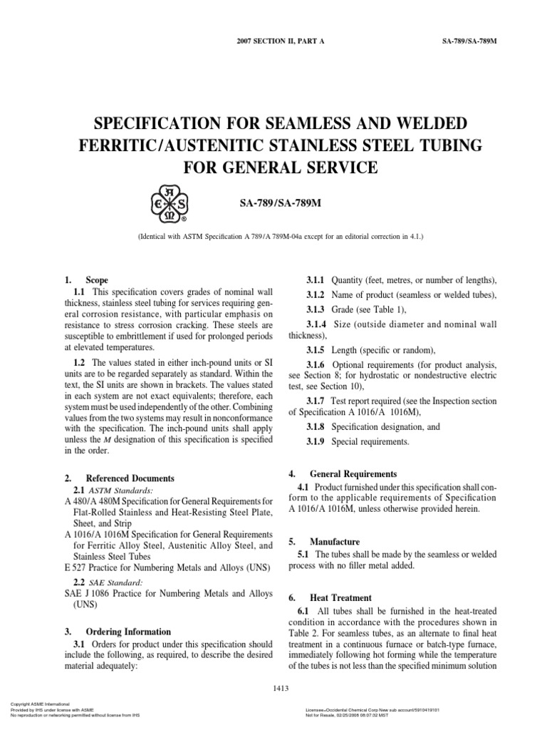 Asme Section Ii A-2 Sa-789 Sa-789m | PDF | Heat Treating | Pipe (Fluid Conveyance)