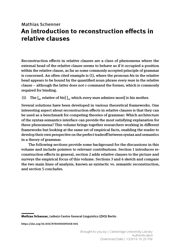 An Introduction To Reconstruction Effects in Relative Clauses | PDF ...