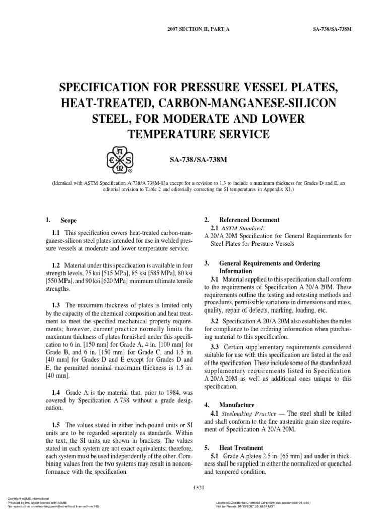 Asme Section Ii A-2 Sa-738 Sa-738m | PDF | Specification (Technical Standard) | Heat Treating