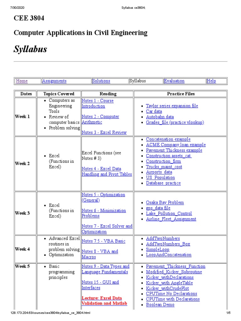 Syllabus: CEE 3804 Computer Applications in Civil Engineering | PDF ...