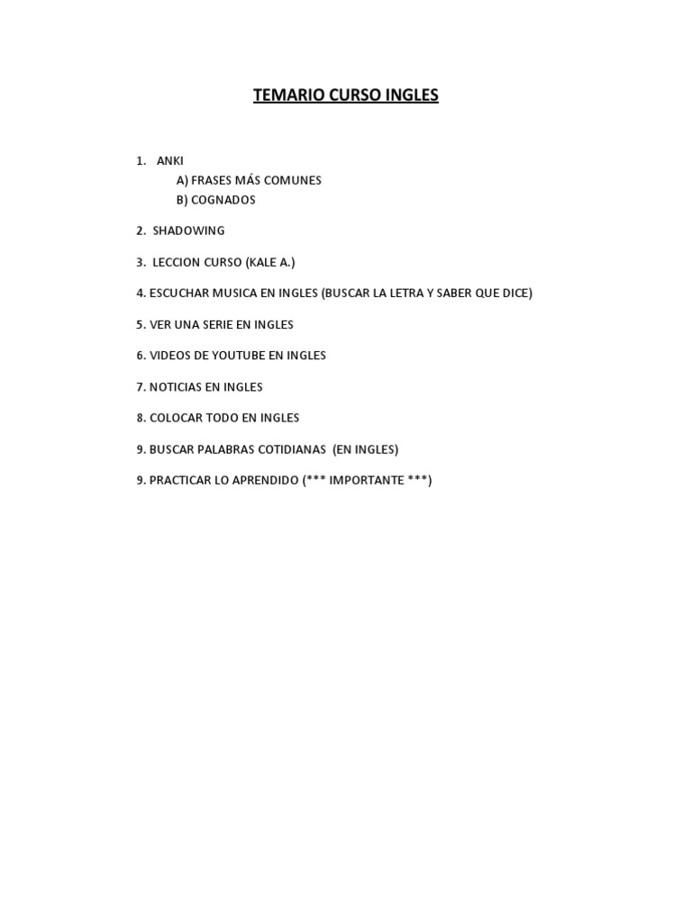 Temarios CURSO INGLES | PDF