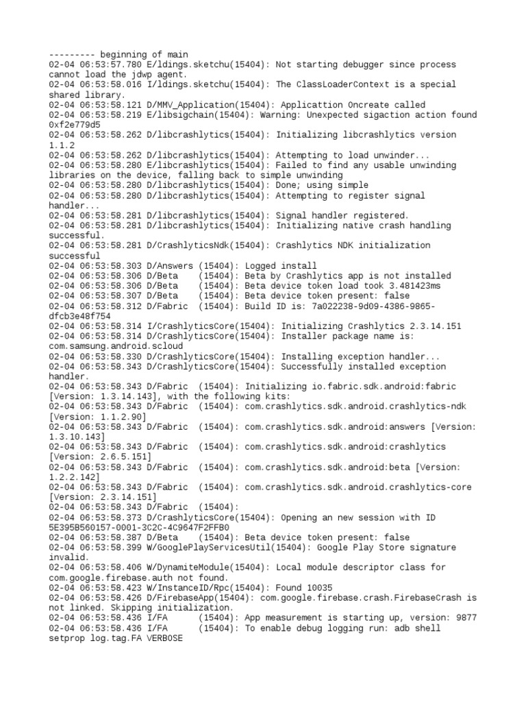 Crashlytics Initialization Log | PDF | Java (Programming Language ...