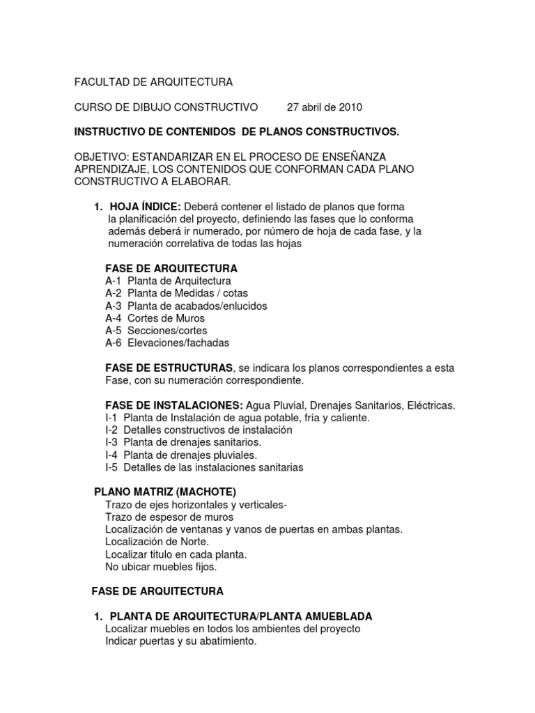 Contenidos de Cada Plano Constructivo | PDF | Fundación (Ingeniería) | Tubería (transporte de ...