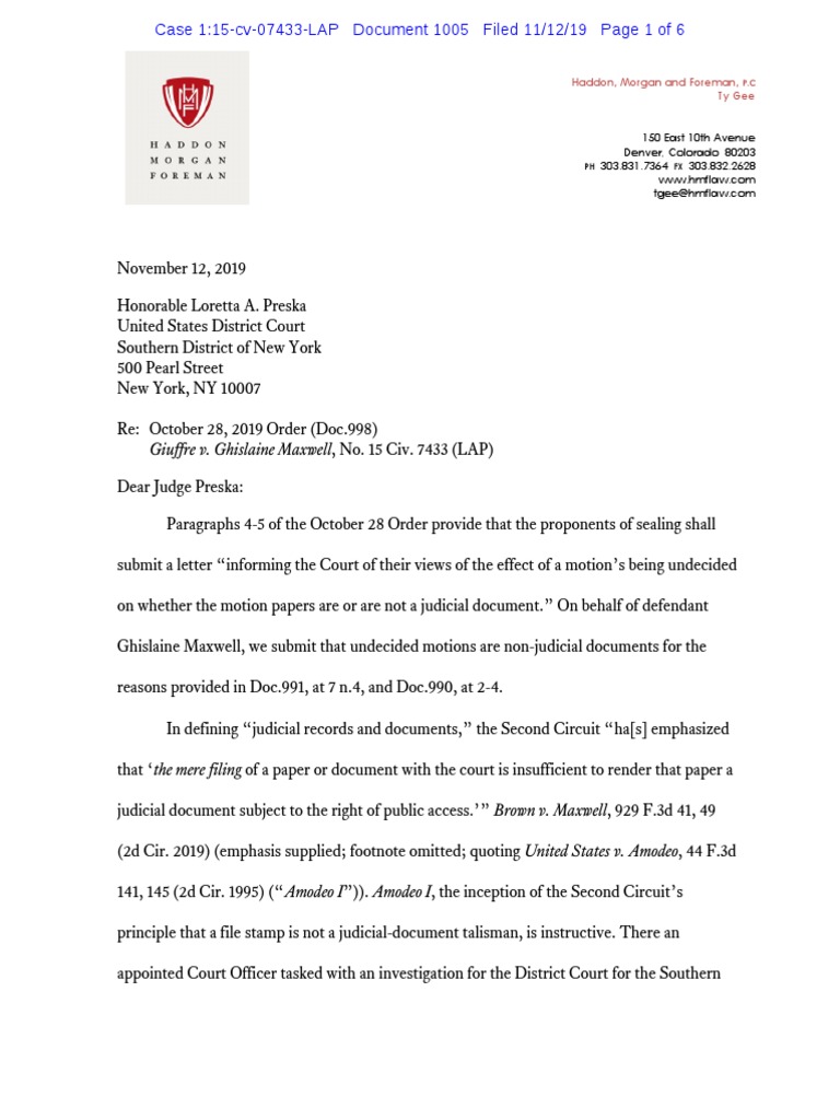 Giuffre v. Ghislaine Maxwell, No. 15 Civ. 7433 (LAP) | PDF ...