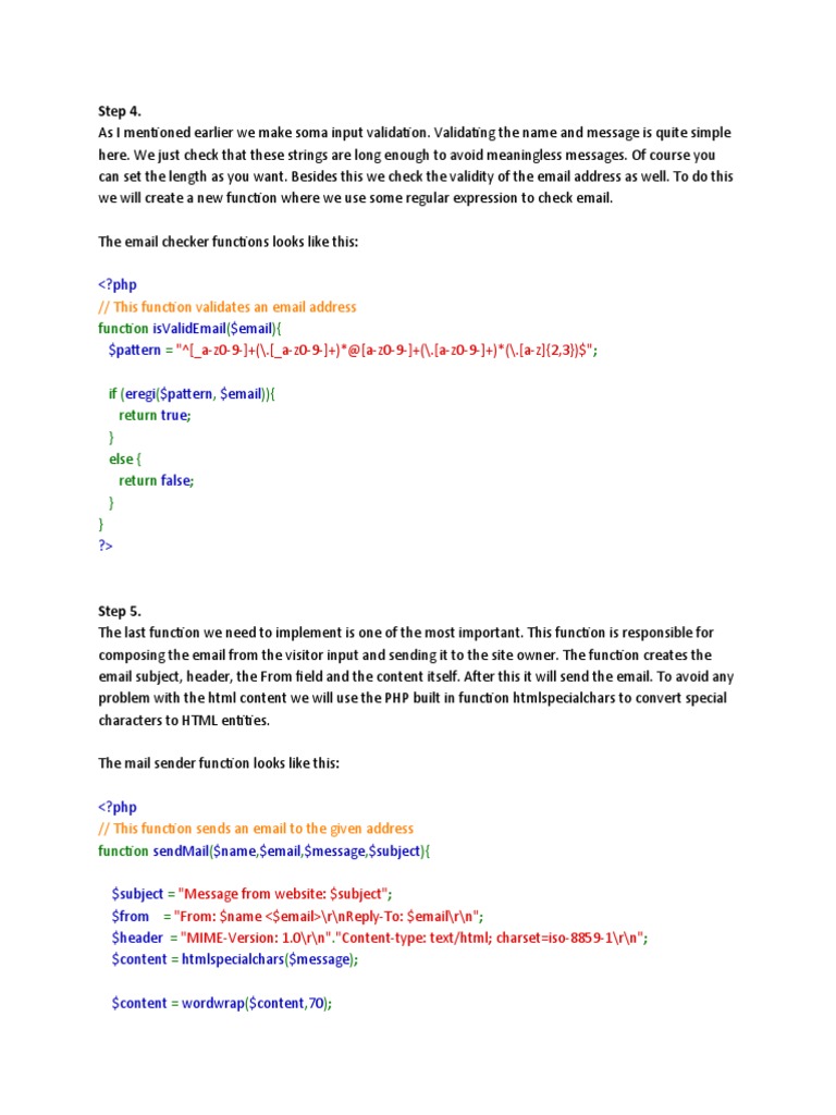 Step 4.: ?PHP Isvalidemail $email $pattern Eregi $pattern $email True | PDF | Internet & Web | Email