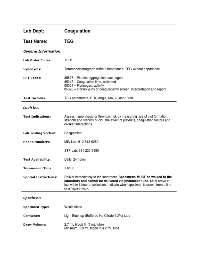 Lab Dept: Coagulation Test Name: TEG: General Information | Download ...