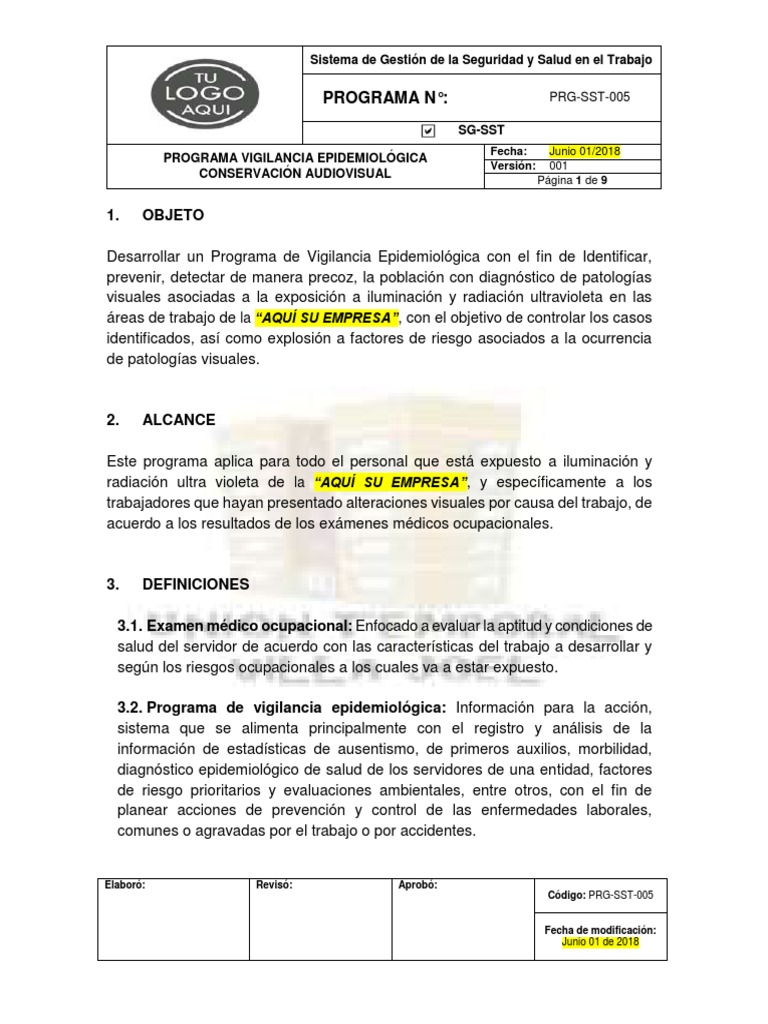 PRG-SST-005 Programa Vigilancia Epidemiologica Conservación Visual | PDF | Ojo humano | Ligero