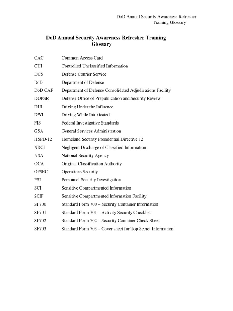 Annual Security Awareness Refresher GLOSSARY465 | PDF