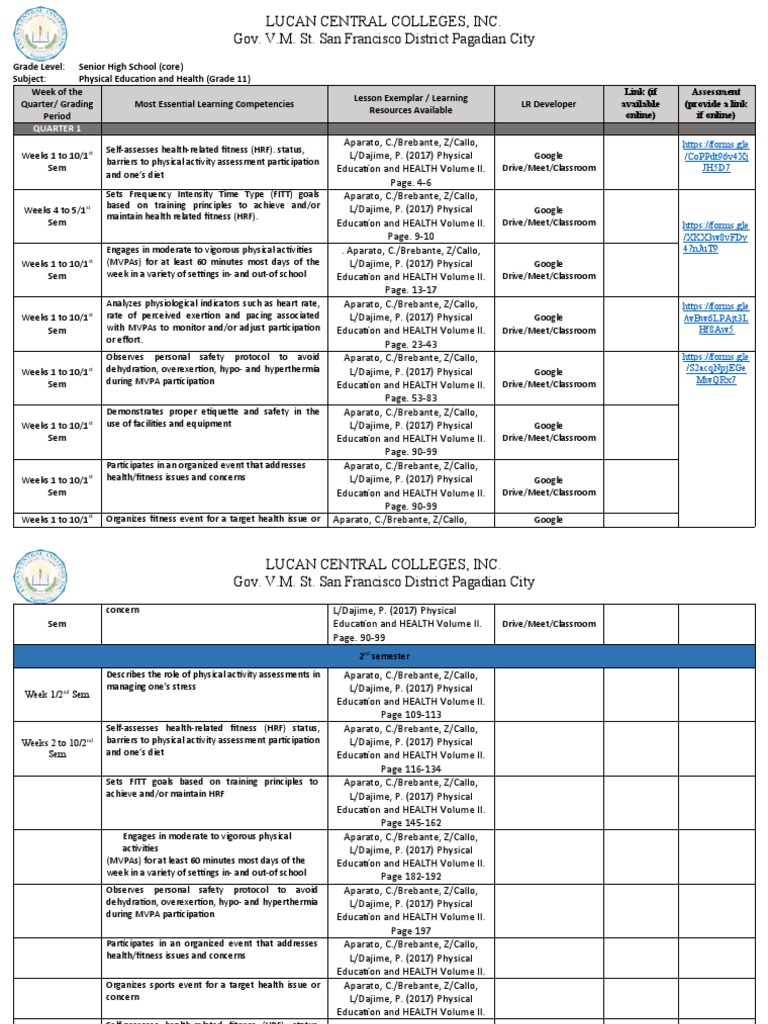 Physical Education and Health Lesson Plan for Senior High School ...