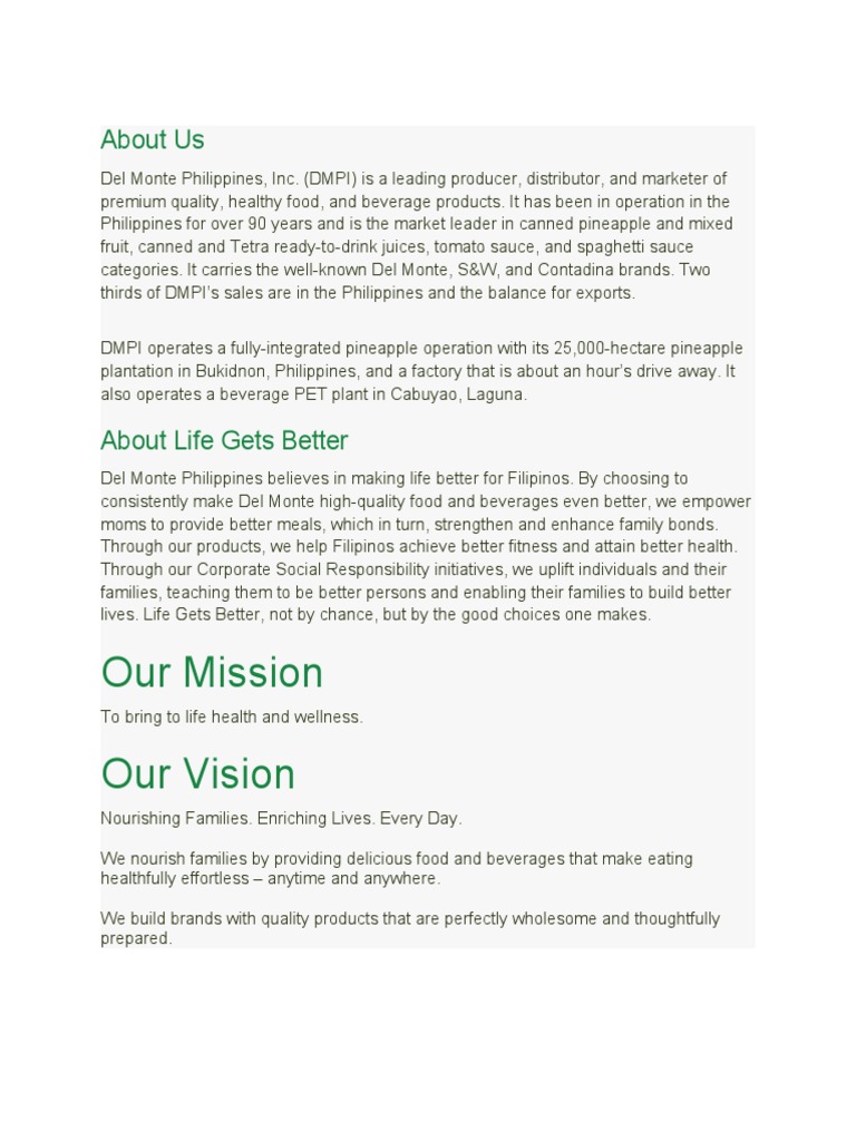 Del Monte Philippines: A Leading Producer and Marketer of Premium ...