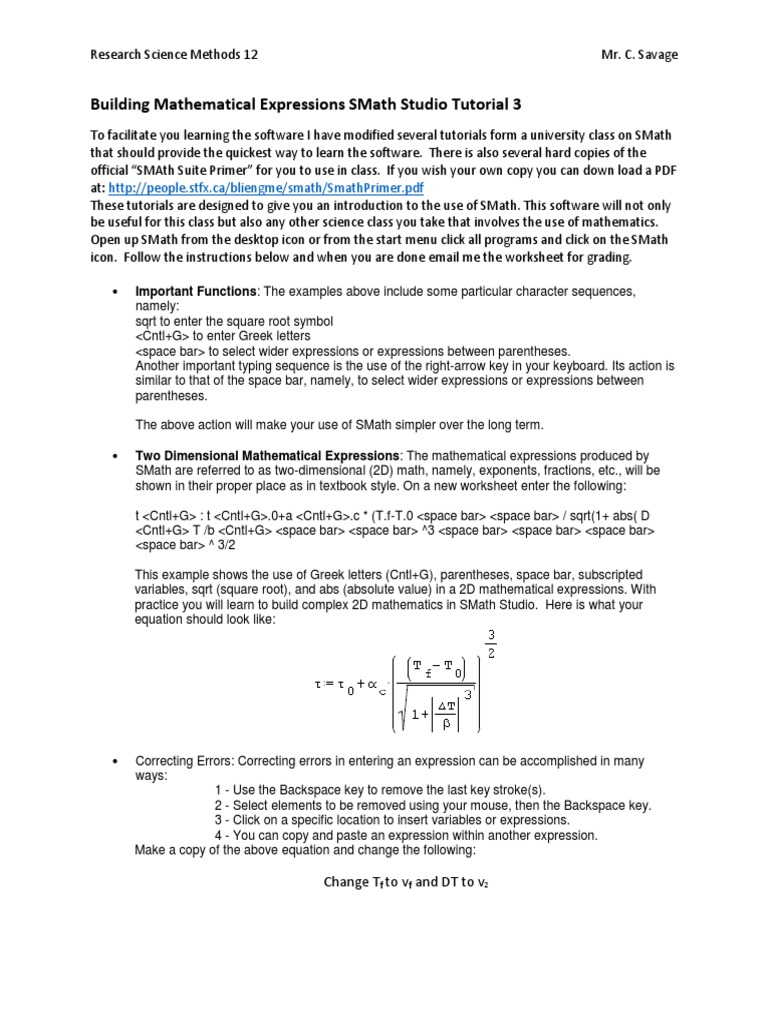 4b Tutorial 3 Building Mathematical Expressions Smath Studio | PDF | Function (Mathematics ...