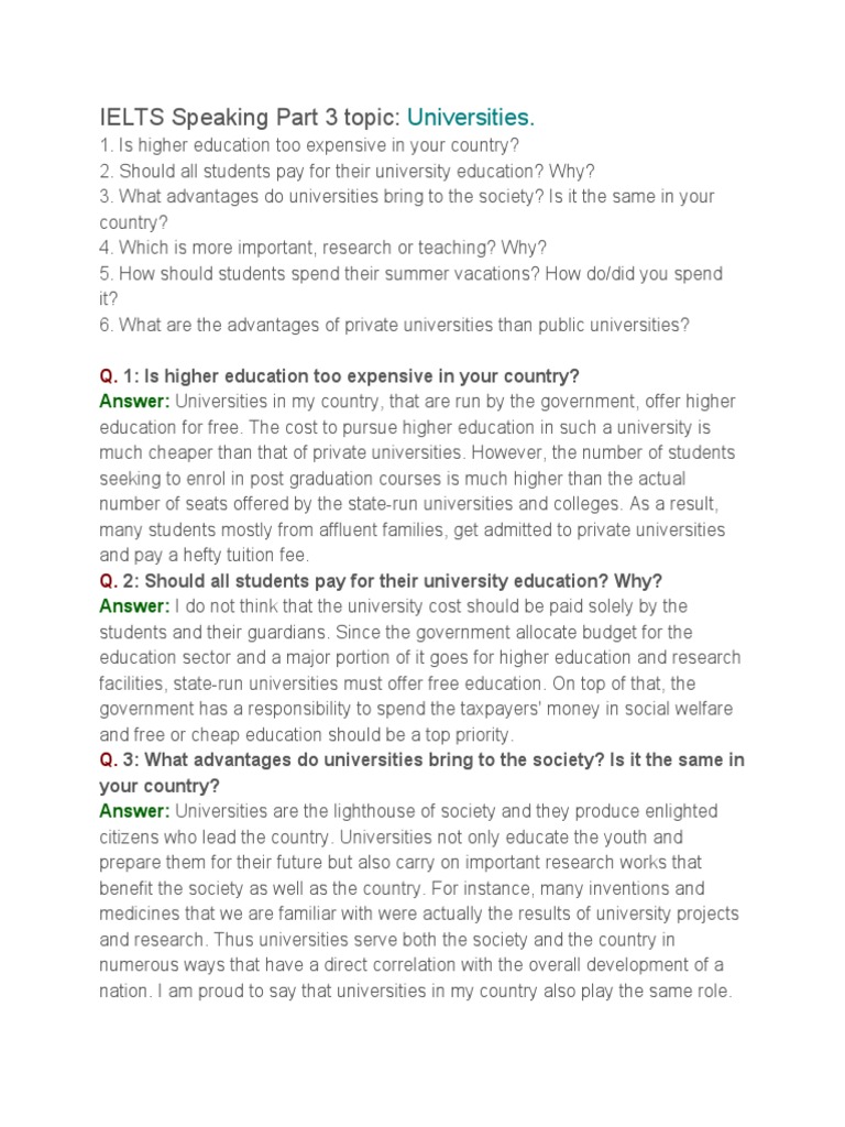 IELTS Speaking Part 3 Topic:: Universities | PDF | Public University ...