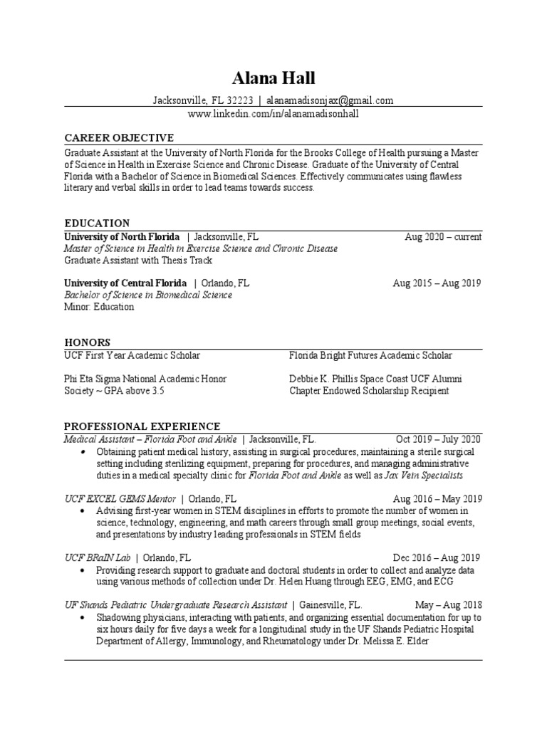 Alana Hall Resume 08 2020 Current | PDF | Science, Technology, Engineering, And Mathematics ...
