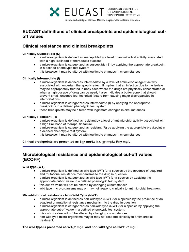 EUCAST Definitions of Clinical Breakpoints and ECOFFs | PDF ...