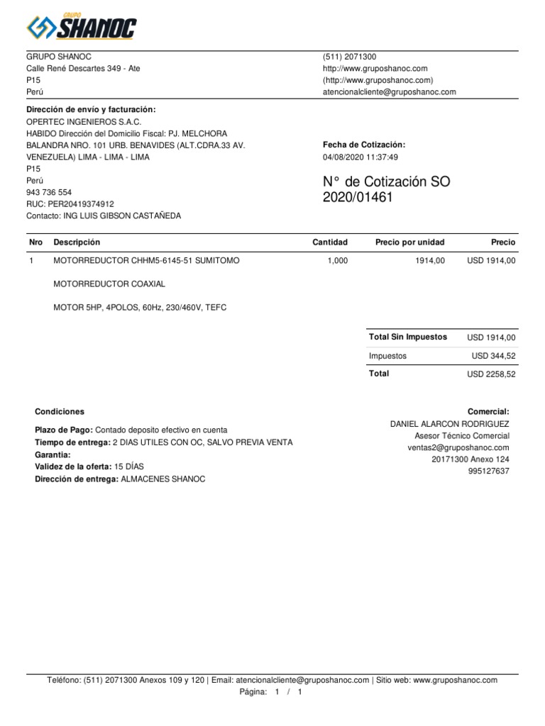 Cotización Motorreductor Shanoc | PDF | Business