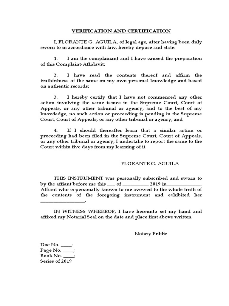 Verification and Certification Sample | PDF | Law