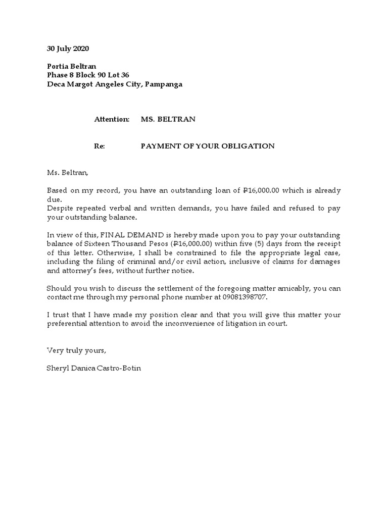 Demand Letter Sample | PDF