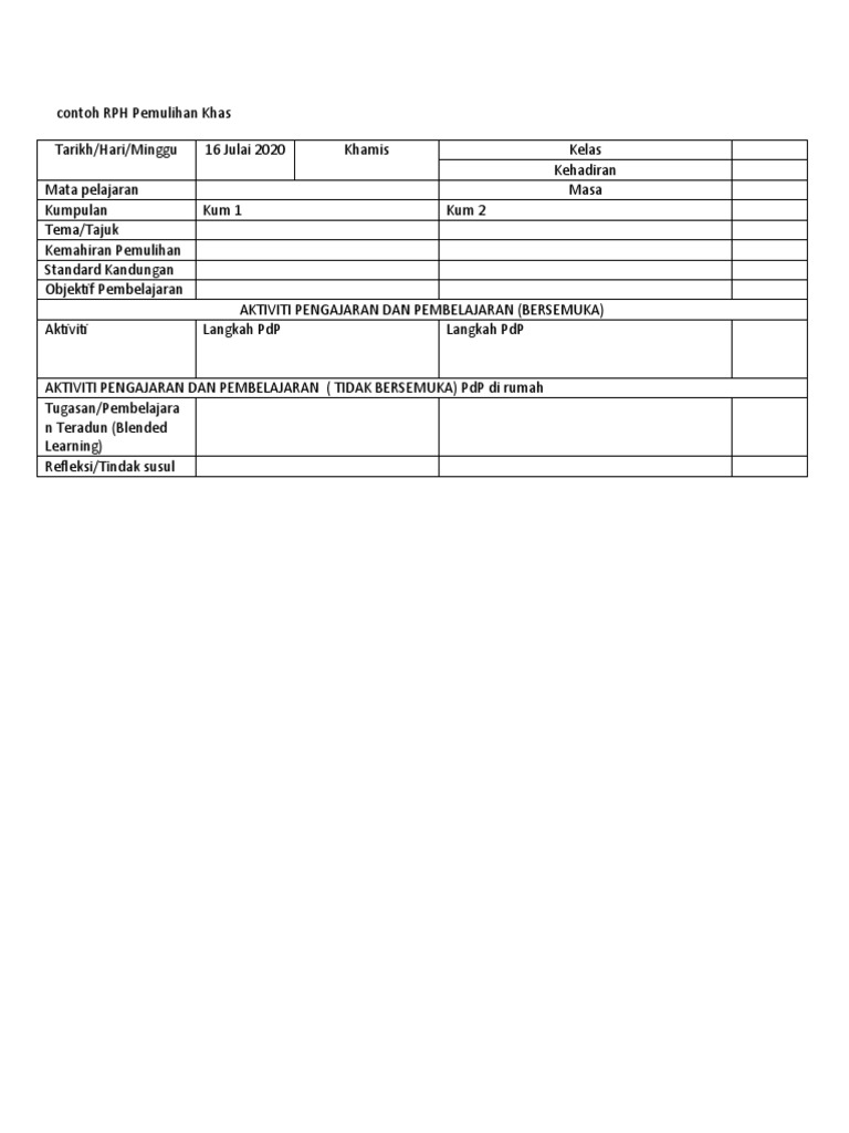 Contoh Template RPH Pemulihan Khas | PDF