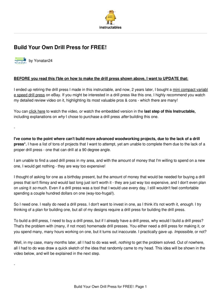 Build Your Own Drill Press For FREE!: Instructables | PDF | Drill | Screw