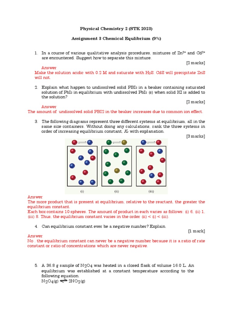 Assignment 3 Chem Eq (Answer) | PDF | Chemical Equilibrium | Analytical ...