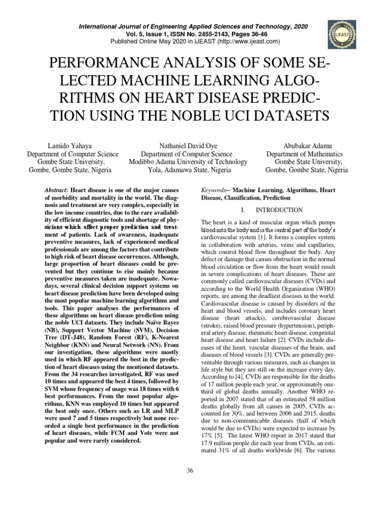 Performance Analysis of Some Se-Lected Machine Learning Algo - Rithms On Heart Disease Predic ...