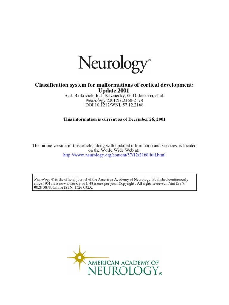 Neurology. Classification System For Malformations of Cortical ...