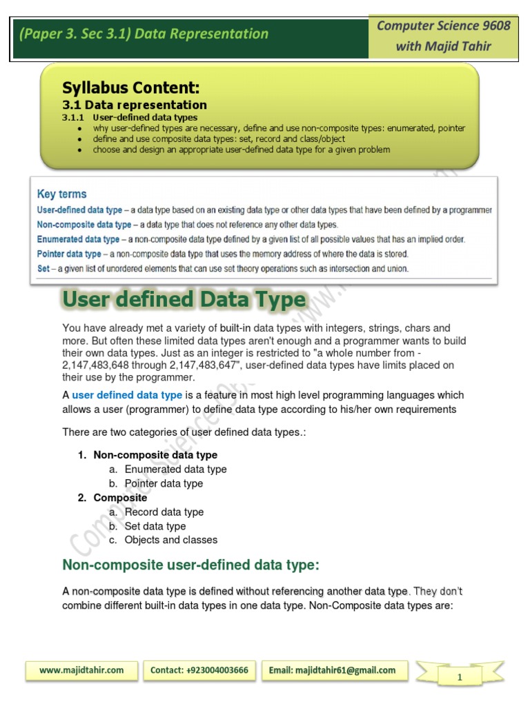 User Defined Data Type Syllabus Content Pdf Data Type Pointer Computer Programming