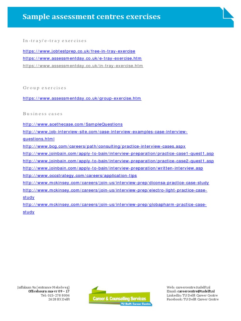 Sample Assessment Centres Exercises: In-Tray/e-Tray Exercises | PDF ...