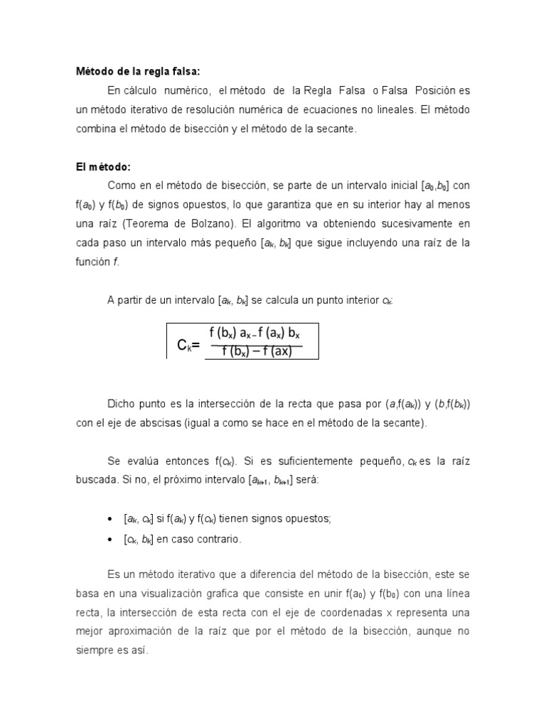 Método de La Regla Falsa o Falsa Posicion | PDF | Matemática Elemental ...