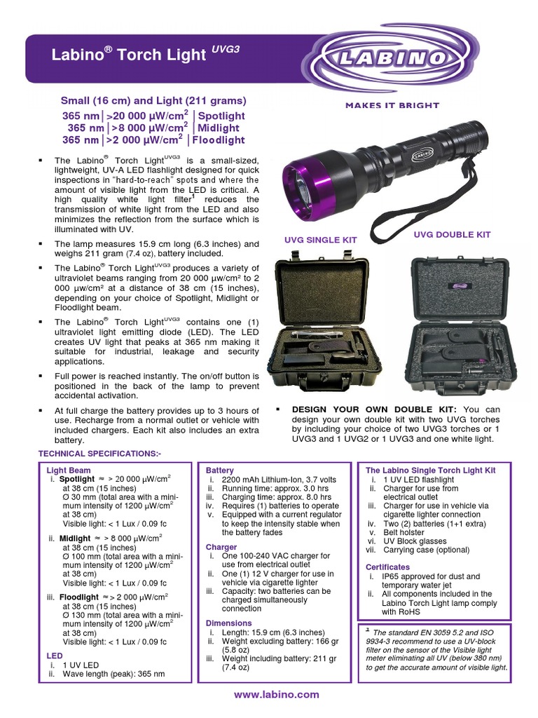 Labino Torch Light UVG3 | PDF | Flashlight | Ultraviolet