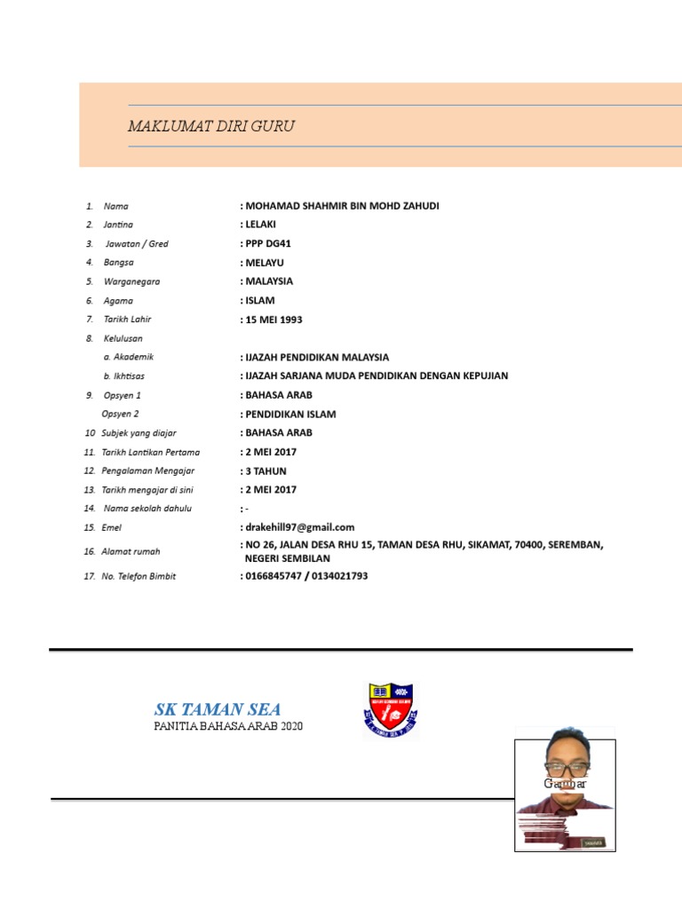 Maklumat Diri Guru - Pi | PDF