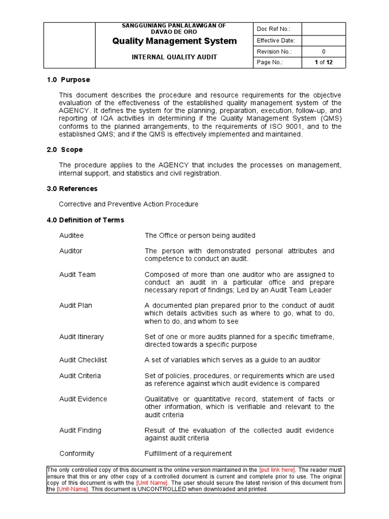 3 Internal Quality Audit | PDF | Quality Management System | Audit