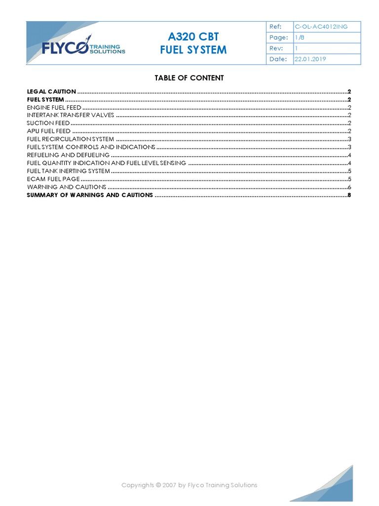 A320 CBT Fuel System: Table of Content | PDF | Aerial Refueling | Pump