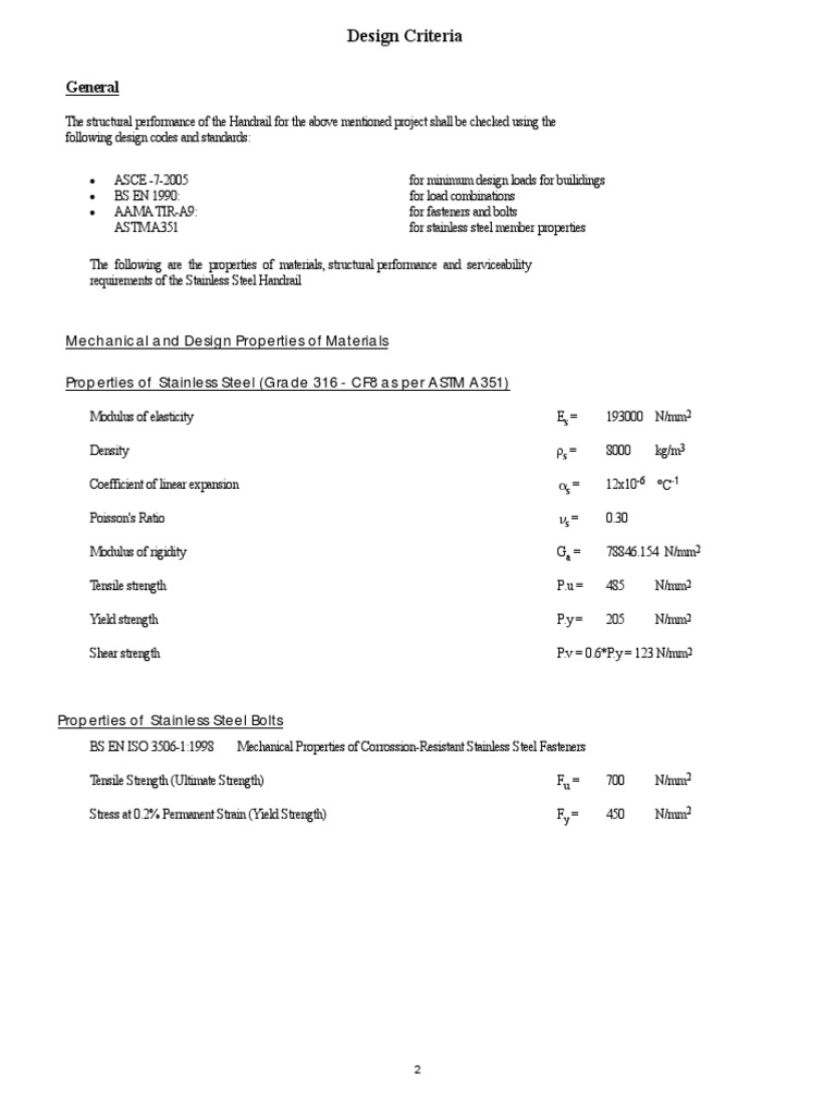 Stainless Steel Handrail Structural Calculation | PDF | Strength Of ...