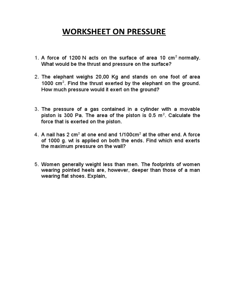 Pressure Concepts for Students | PDF | Home & Garden